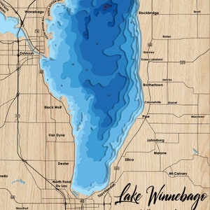 Digital File PDF, SVG - Lake Winnebago Wisconsin Map, Bathymetric Depth ...