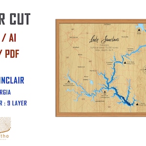 Digital File PDF, SVG - Lake Sinclair Georgia Bathymetric Depth Layers ...