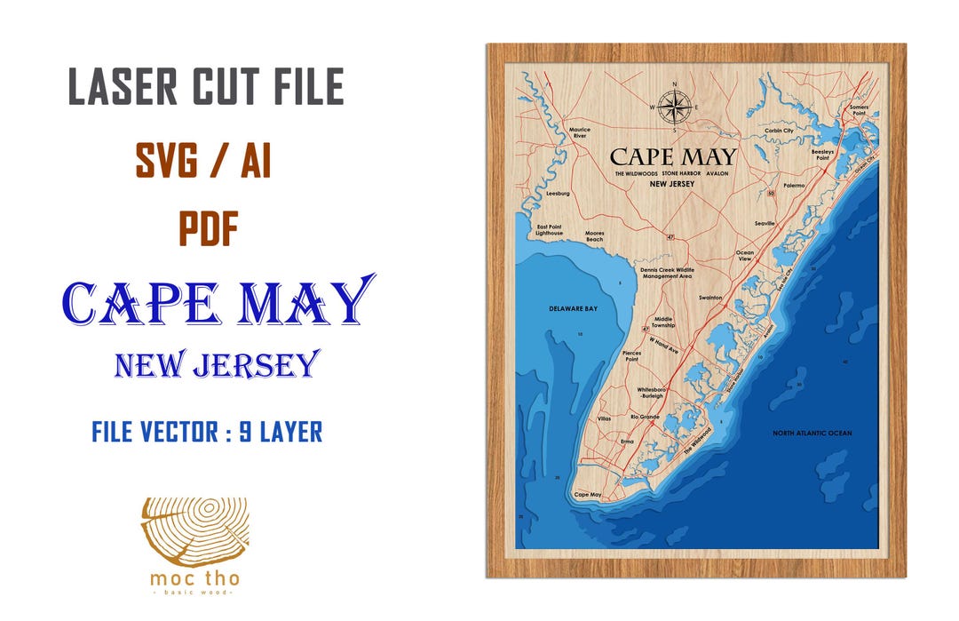Digital File PDF, SVG - Cape May New Jersey Map, Bathymetric Depth ...