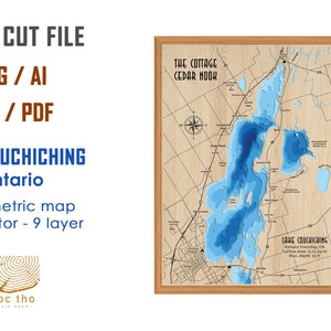 Digital File PDF, SVG - Lake Couchiching Ontario Map Bathymetric Depth ...