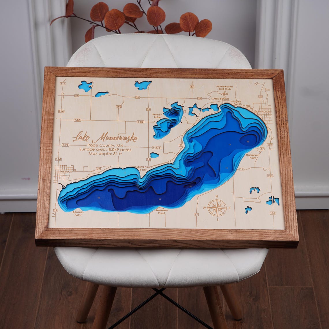 Digital File PDF, SVG - Lake Minnewaska Minnesota Bathymetric Depth ...