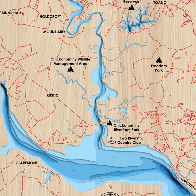 Digital File PDF, SVG - Chickahominy River Virginia Map, Bathymetric ...