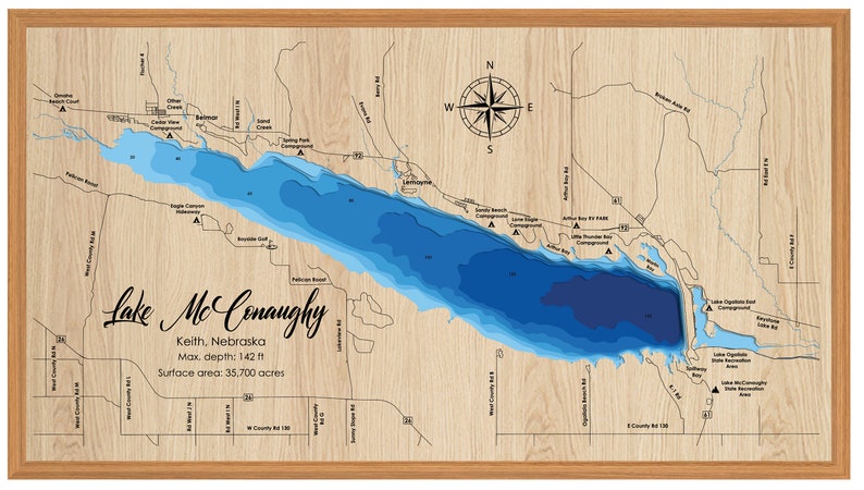 Digital File PDF, SVG - Lake Mcconaughy Nebraska , Bathymetric Depth ...