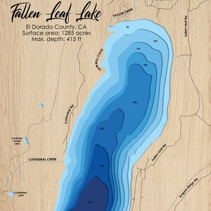 Digital File PDF, SVG - Fallen Leaf Lake Tahoe California Bathymetric ...