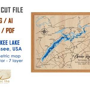 Digital File PDF, SVG - Cherokee Lake Tennessee Bathymetric Depth ...