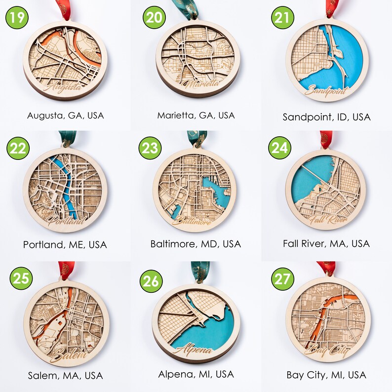 City of USA Map Ornament, Home Wooden Christmas Ornament, Home ...