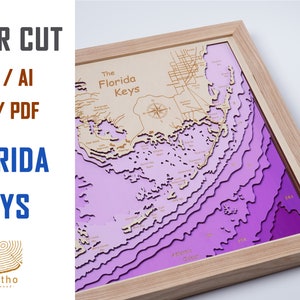 Digital File DXF, AI, SVG - the Florida Key Map Wood Bathymatric Map ...