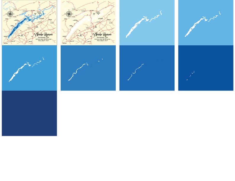 Digital File PDF, SVG - Cherokee Lake Tennessee Bathymetric Depth ...