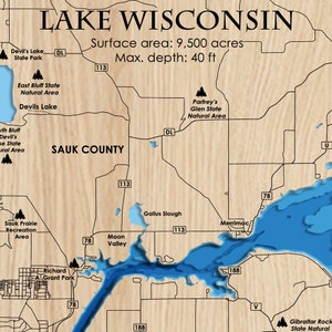 Digital File PDF, SVG - Lake Wisconsin, Wi Bathymetric Depth Layers SVG ...