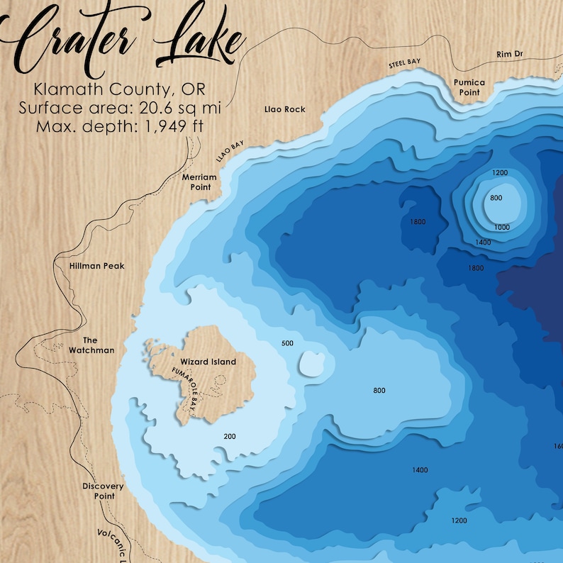 Digital File PDF, SVG - Crater Lake Oregon Bathymetric Depth Layers SVG ...