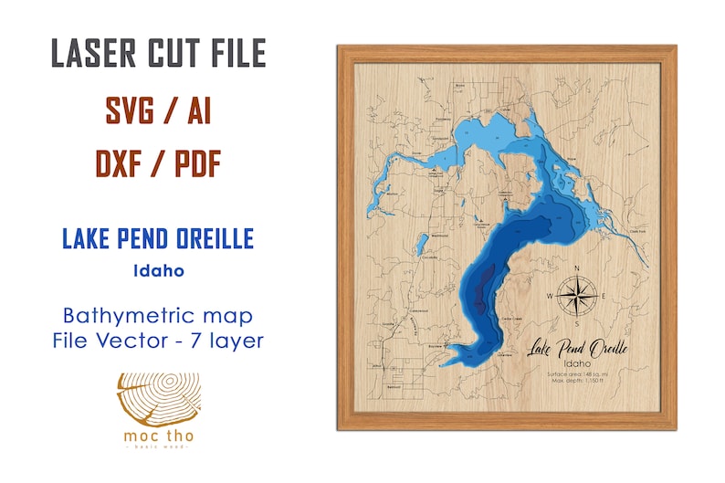 Digital File PDF SVG Lake Pend Oreille Idaho Bathymetric - Etsy