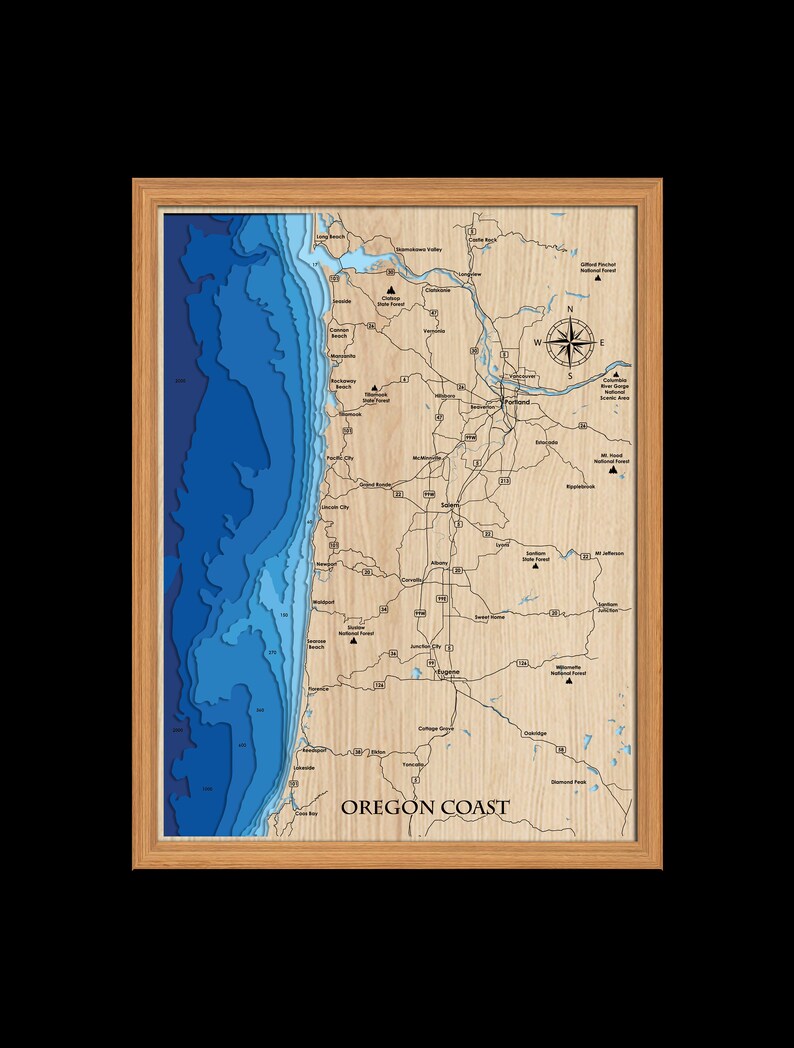 Digital File PDF, SVG - Oregon Coast or Bathymetric Depth Layers SVG ...