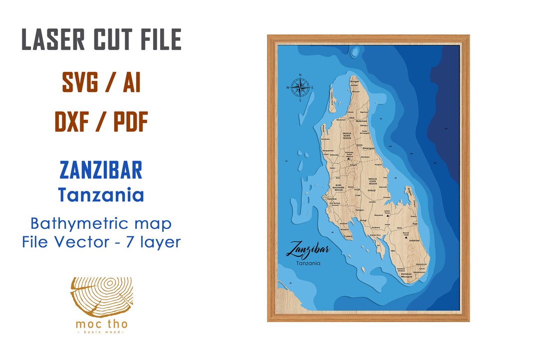 Digital File PDF, SVG - Zanzibar Tanzania, Bathymetric Depth Layers SVG ...