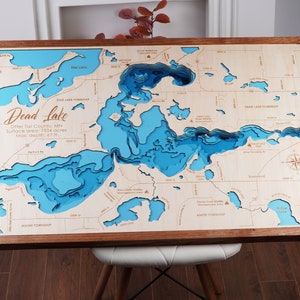 Dead Lake Minnesota Wood Map 3D Custom Lake, Island, Coast Map ...
