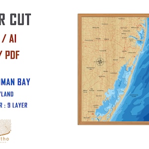 Digital File PDF, SVG - Little Assawoman Bay Delaware Bathymetric Depth ...