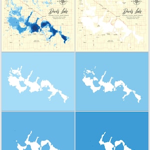 Digital File PDF, SVG - Devils Lake North Dakota Indiana Bathymetric ...