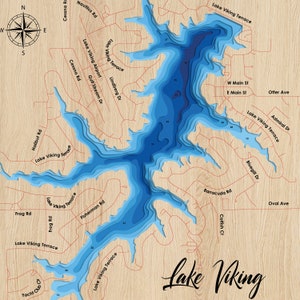 Digital File PDF, SVG - Lake Viking Missouri Map Bathymetric Depth ...