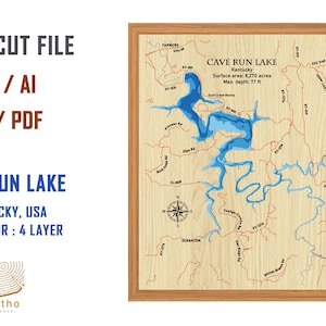 Digital File PDF, SVG - Cave Run Lake Kentucky Map Bathymetric Depth ...
