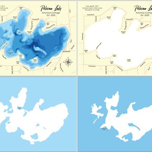 Digital File PDF, SVG - Pelican Lake Wisconsin Bathymetric Depth Layers ...