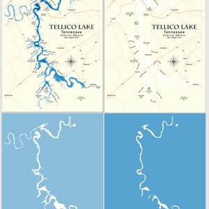 Digital File PDF, SVG - Tellico Lake Tennessee, Bathymetric Depth ...