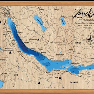 Digital File PDF, SVG - Zürich Lake, Switzerland Bathymetric Depth ...