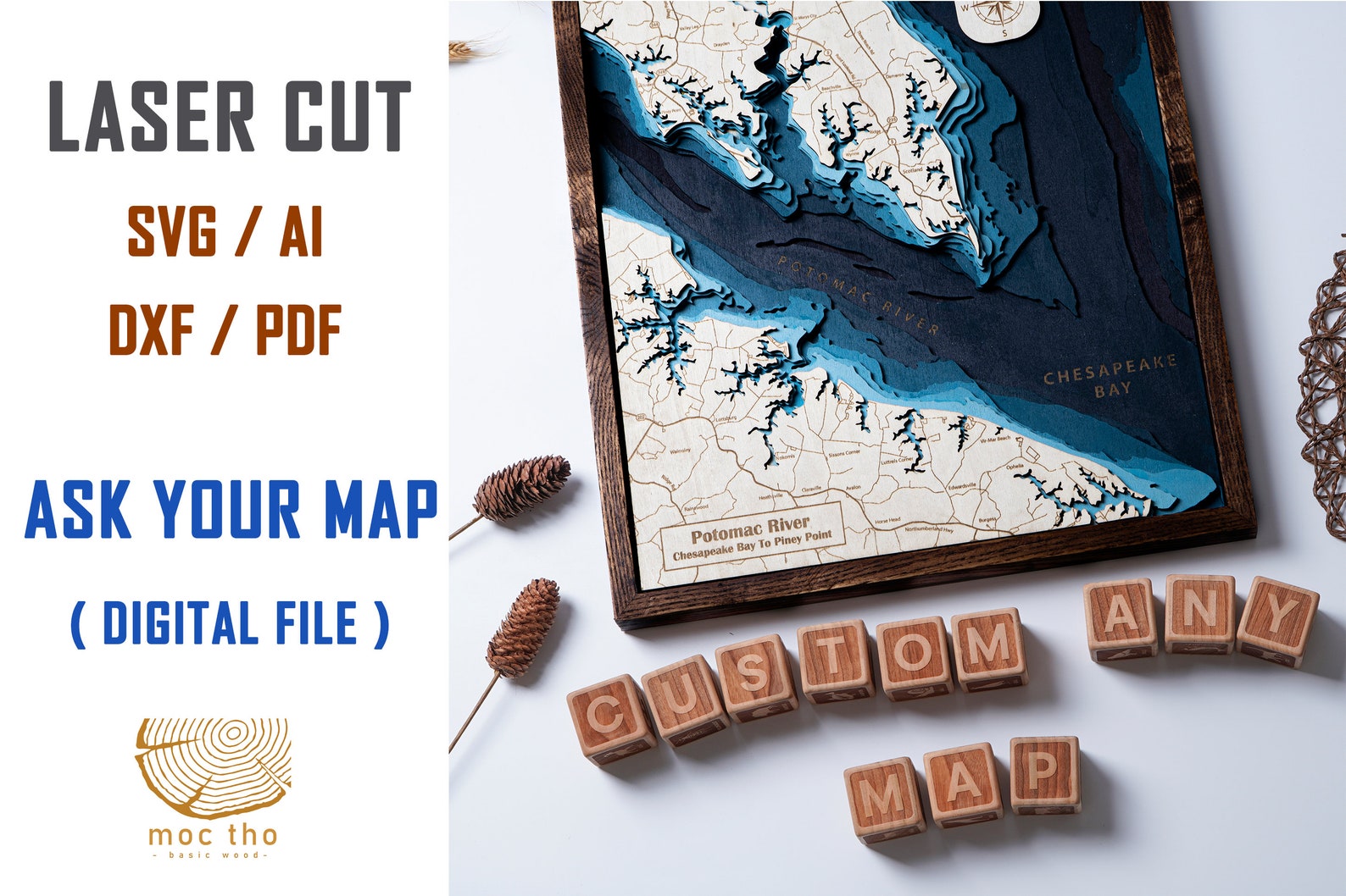 Digital File DXF AI SVG Custom Map Wood Bathymetric Map - Etsy