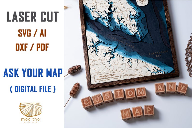 Digital File DXF, AI, SVG - Custom Map Wood Bathymetric Map , Custom ...