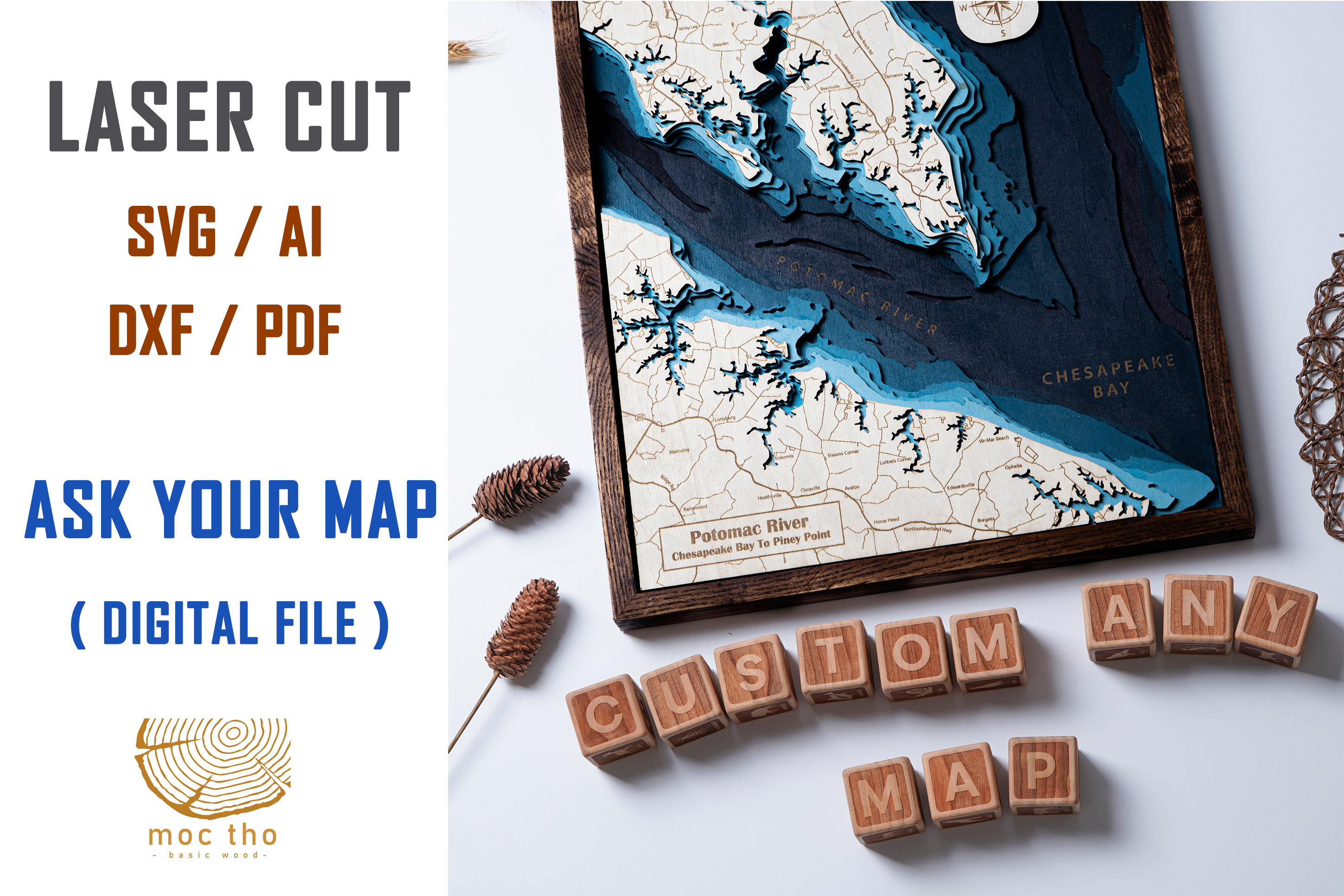 Digital File DXF AI SVG Custom Map Wood Bathymetric Map - Etsy Canada