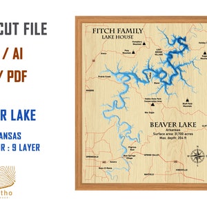Digital File PDF, SVG - Beaver Lake Arkansas Map Bathymetric Depth ...