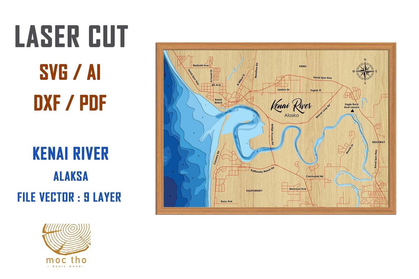 Digital File PDF, SVG - Kenai River Alaska Bathymetric Depth Layers SVG ...