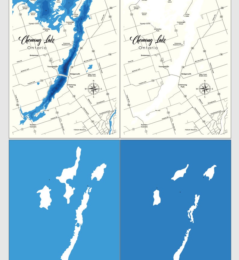 Digital File PDF, SVG - Chemong Lake Ontario, Bathymetric Depth Layers ...