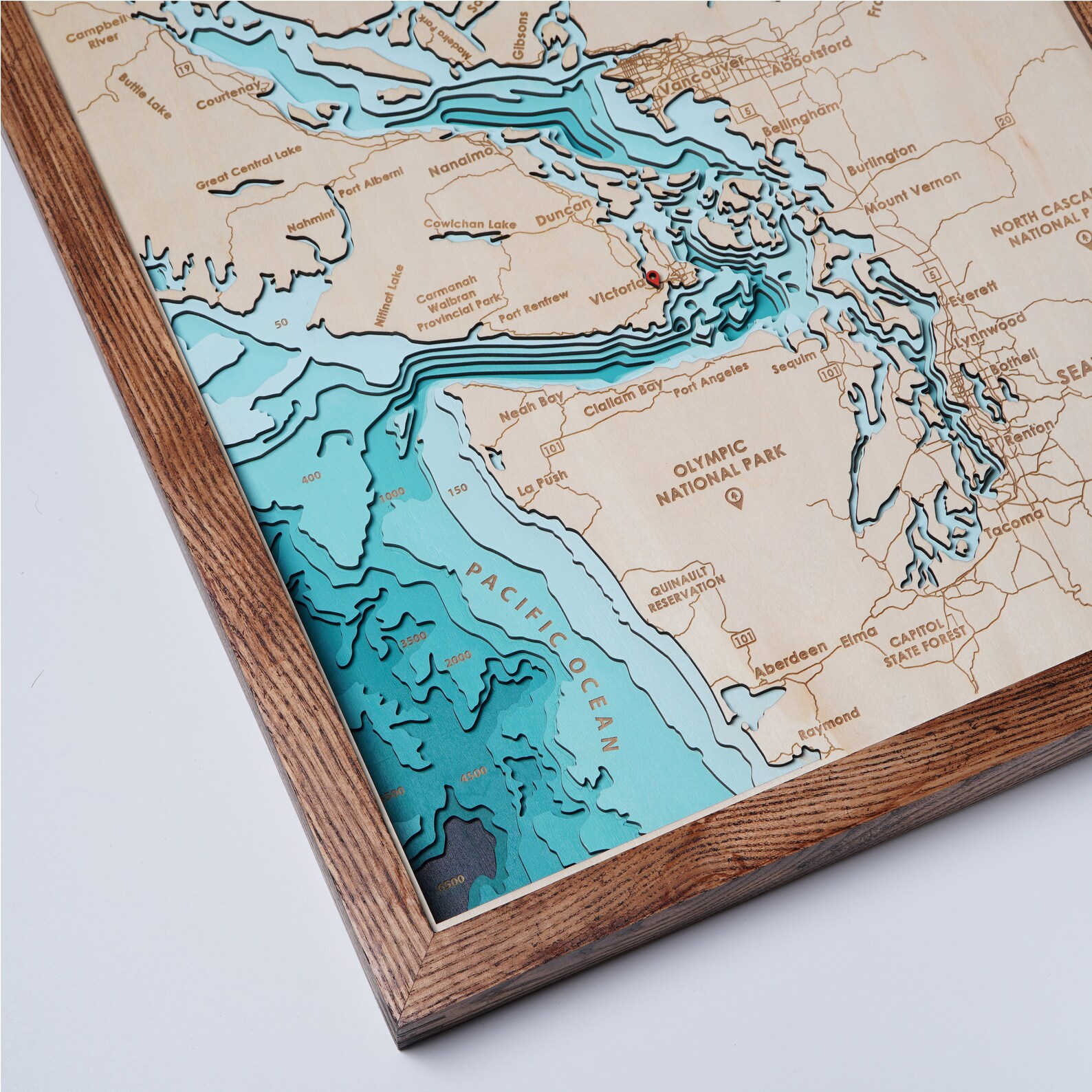 Salish Sea Wood Map 10 Layer Custom Map Wood Bathymatric - Etsy