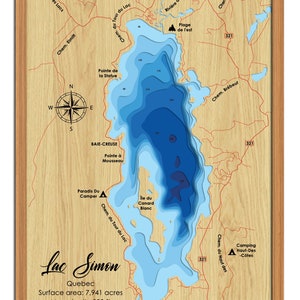Digital File PDF, SVG - Lac Simon Quebec Bathymetric Depth Layers SVG ...