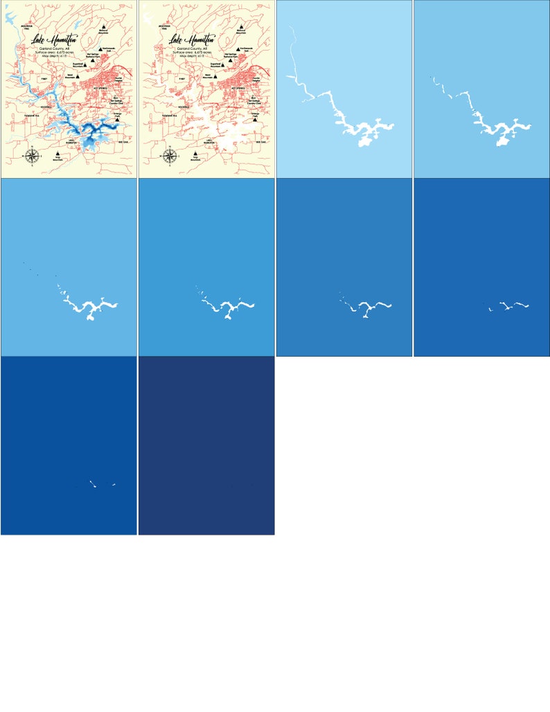 Digital File PDF, SVG - Lake Hamilton Arkansas Map, Bathymetric Depth ...