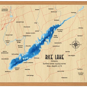 Digital File PDF, SVG - Rice Lake Ontario Map Bathymetric Depth Layers ...