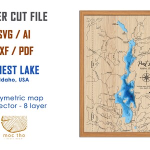 Digital File PDF, SVG - Priest Lake Idaho Map Bathymetric Depth Layers ...