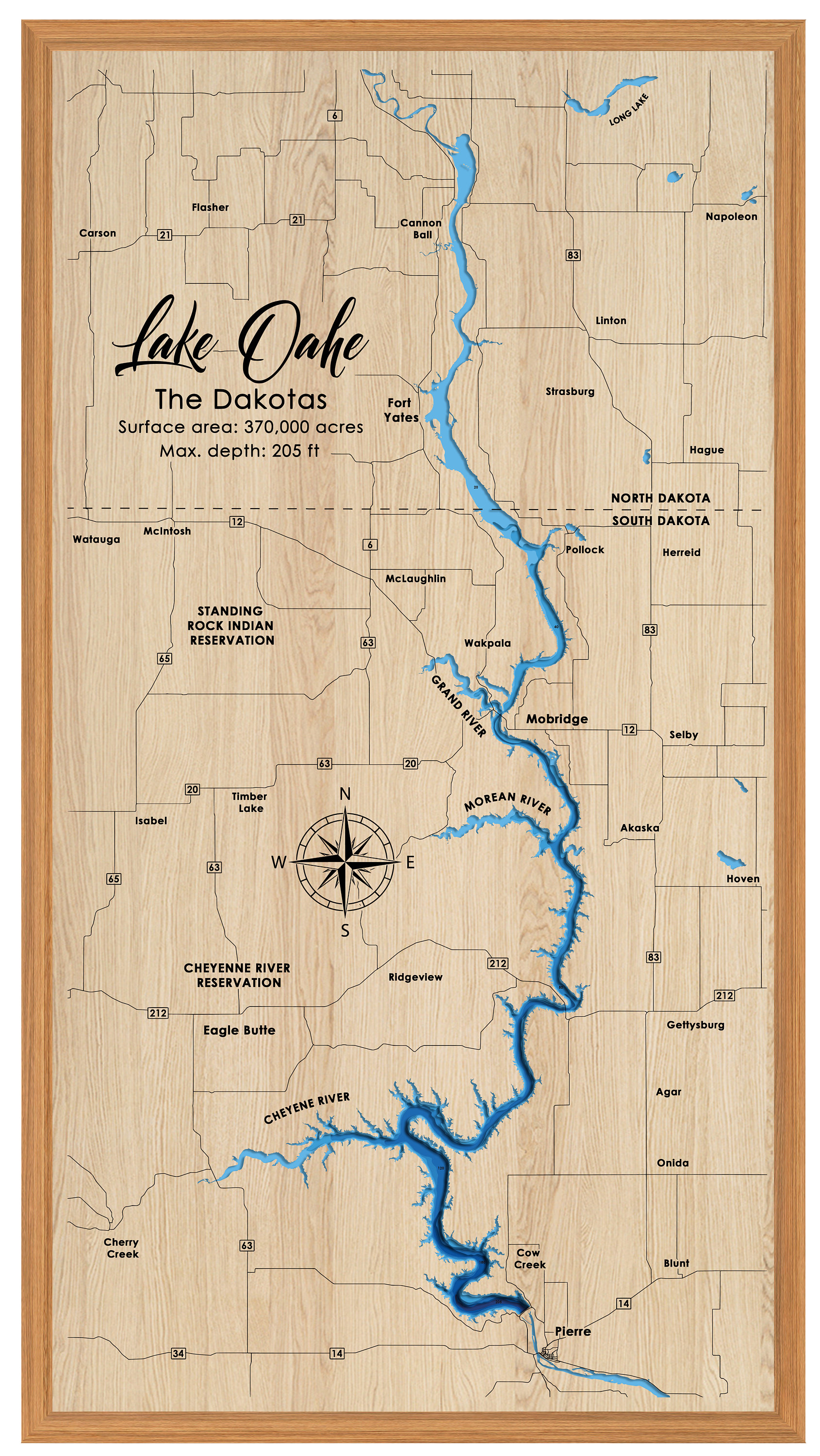 Digital File PDF, SVG - Lake Oahe Dakota Bathymetric Depth Layers SVG ...