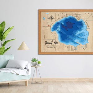 Digital File PDF, SVG - Fremont Lake Michigan Map Bathymetric Depth ...