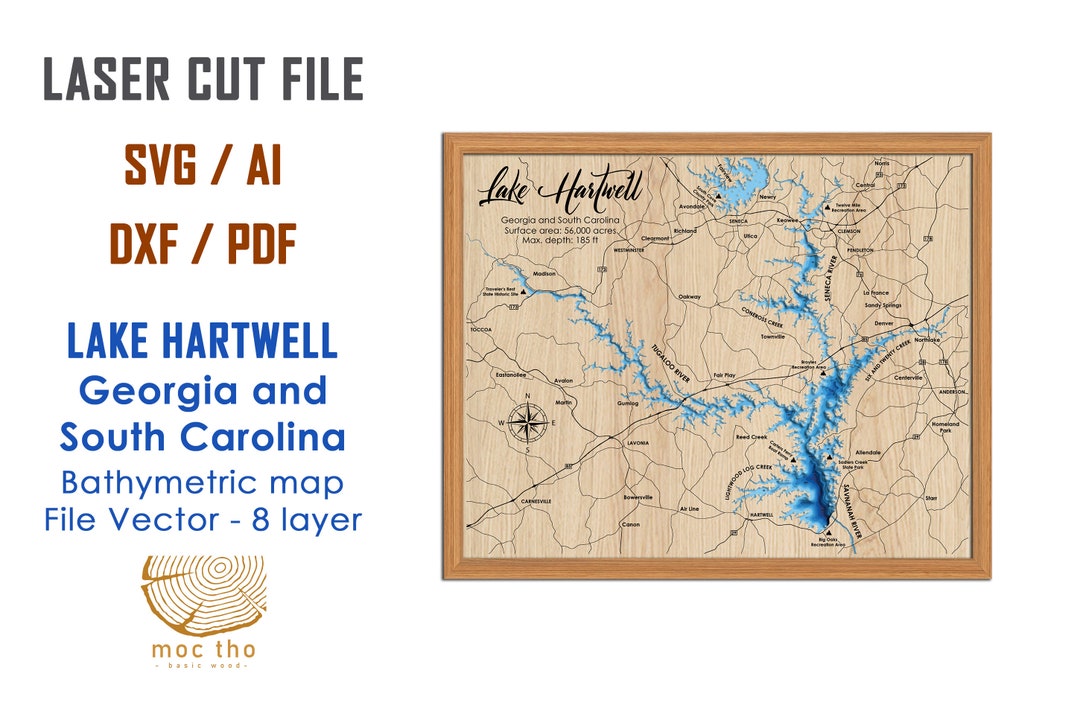 Digital File PDF, SVG - Lake Hartwell Georgia South Carolina ...