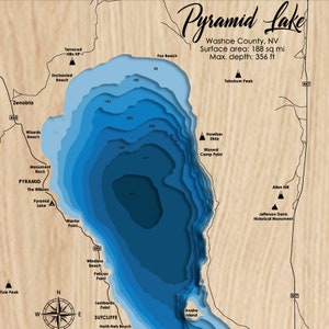 Digital File PDF, SVG - Pyramid Lake Nevada Map, Bathymetric Depth ...
