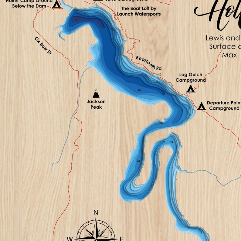 Digital File PDF, SVG - Holter Lake Montana Bathymetric Depth Layers ...