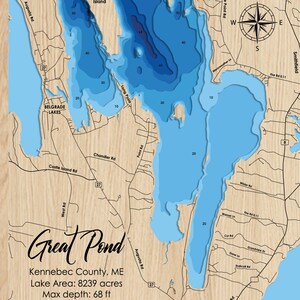 Digital File PDF, SVG - Great Pond Maine, Bathymetric Depth Layers SVG ...