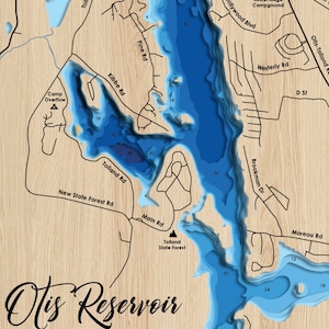 Digital File PDF, SVG - Otis Reservoir Massachusetts Bathymetric Depth ...
