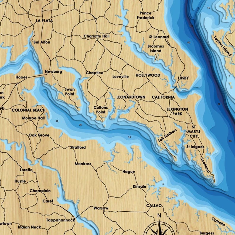 Digital File PDF, SVG - Potomac River Bathymetric Depth Layers SVG File ...