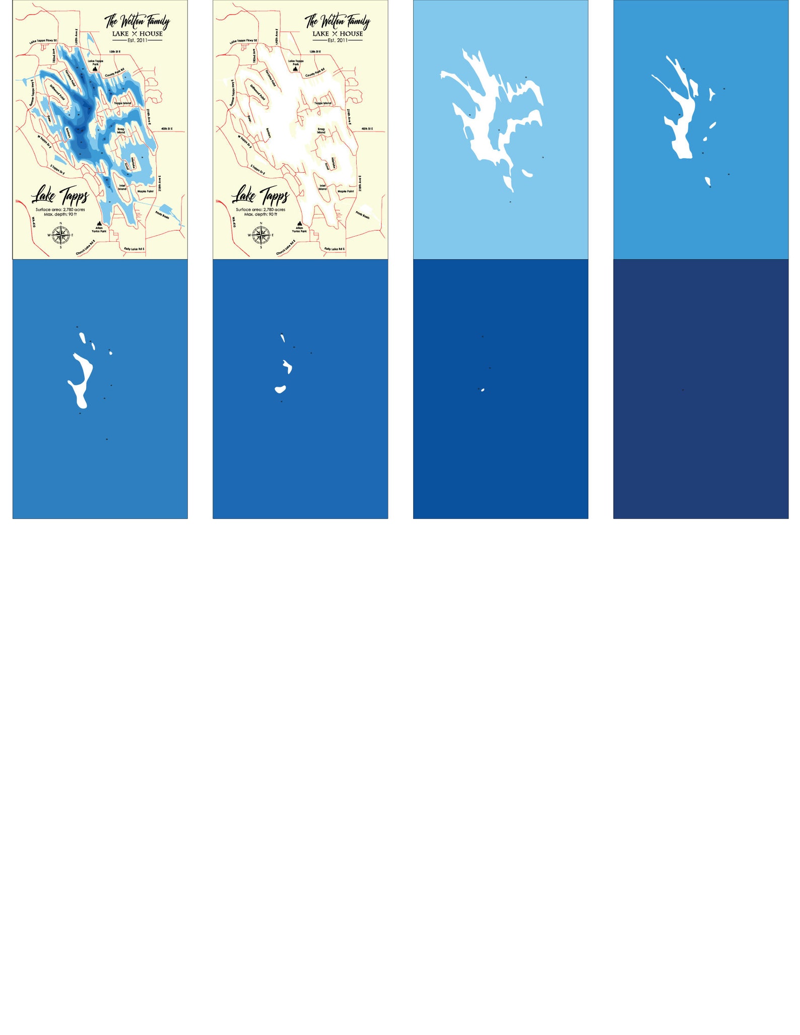 Digital File PDF, SVG -lake Tapps Washington Map Bathymetric Depth ...