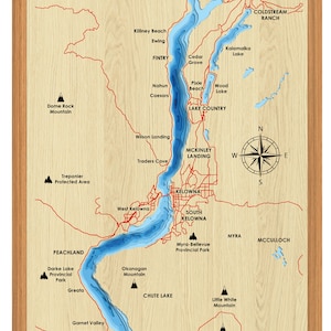 Digital File PDF, SVG - Okanagan Lake British Columbia Map Bathymetric ...