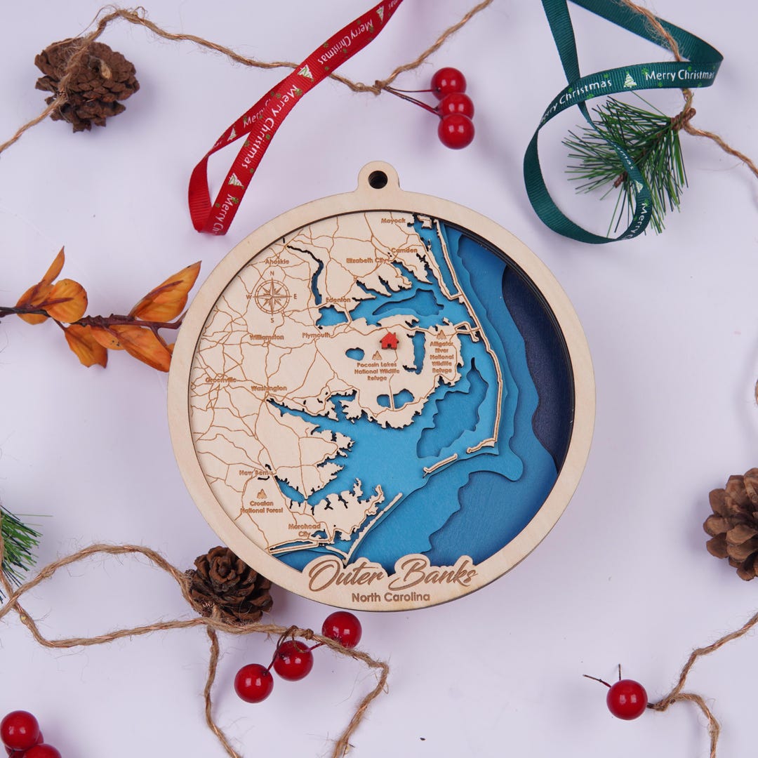 Outer Banks North Carolina Ornament Map 6 Layer 6 Inch, Custom Wooden ...