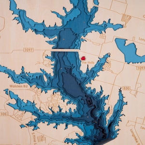 Digital File PDF, SVG - Lake Conroe, Texas Bathymetric Depth Layers SVG ...