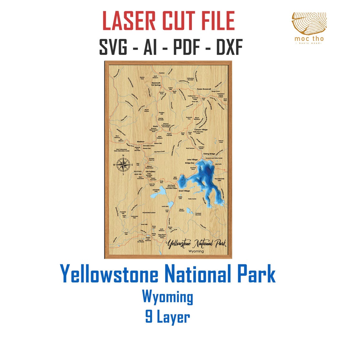 Digital File PDF, SVG - Yellowstone National Park Wyoming Bathymetric ...
