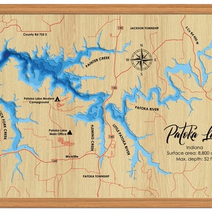 Digital File PDF, SVG - Lake Patoka Indiana Bathymetric Depth Layers ...